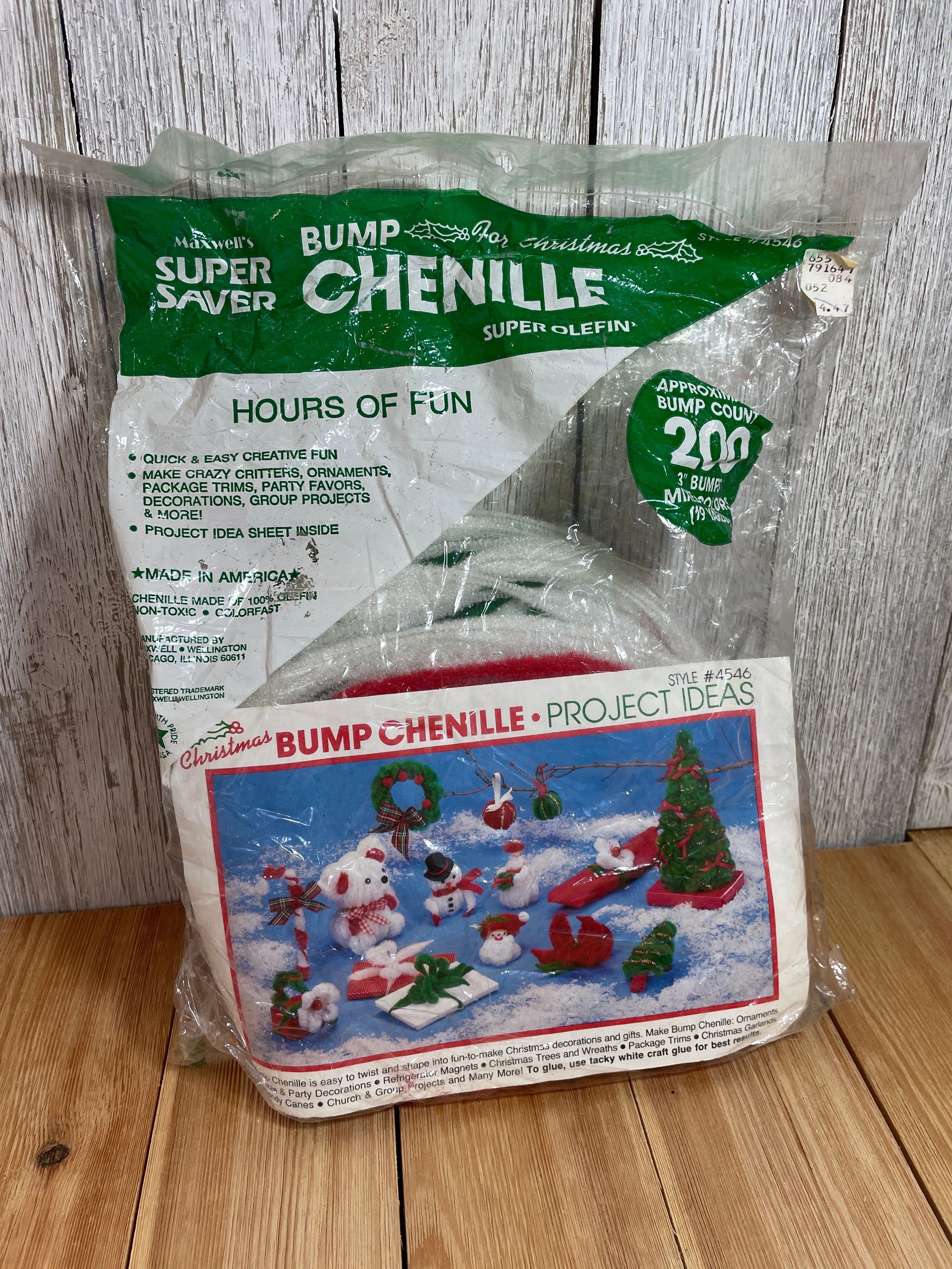 Vintage Bump Chenille 3" Bumps White Green Red with Project Ideas Chri ...